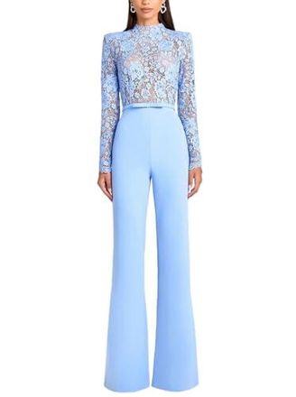 Minetom Combinaison Femme &Eacute;l&eacute;gant Dentelle Jumpsuit Taille Haute Une Pi&egrave;ce Tenue Mariage Soir&eacute;e F&ecirc;te Overall A Bleu XS