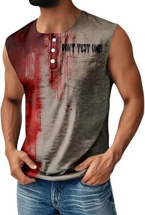Generic Costume dHalloween pour homme - Chemise imprim&eacute;e sanglante sans manches - Motif taches de sang r&eacute;aliste - Haut d&eacute;contract&eacute; pour f&ecirc;te dHalloween, cospl