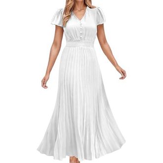 Generic Robe d&eacute;t&eacute; d&eacute;contract&eacute;e pour femme avec col en V et manches courtes, mini robe unie simple &agrave; volants pour le quotidien, tenue confortable pour le print