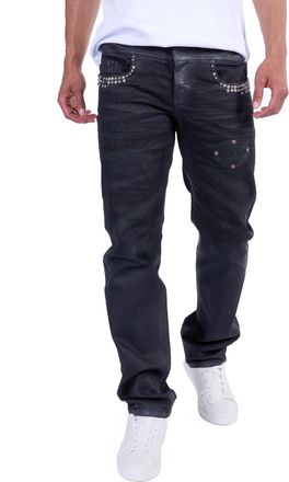Kingz Ausgefallene Herren Nieten Jeans Schwarz XL