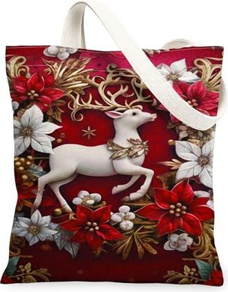 Generic Sacs fourre-tout en toile avec motif floral festif - R&eacute;utilisables - Pour lhiver - Rustique - L&eacute;ger - Lavable, Rouge, 13x15 Inch
