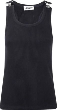 Jean Paul Gaultier Femme, Tops, Noir, Taille: 40 FR D&eacute;bardeur avec boucles de salopette grav&eacute;es