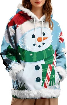 Generic Sweat à capuche surdimensionné de Noël pour homme et femme - Bordure unie - Manches longues - Avec poches - Pull de Noël 2025 pour femme - Moelleux, P