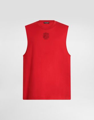 Dolce & Gabbana Tanktop Aus Baumwolle Mit Patch - Mann T-shirts Und Polos Rot 50