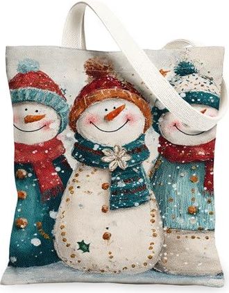 Generic Sac fourre-tout en toile motif bonhomme de neige festif r&eacute;utilisable, l&eacute;ger et lavable avec bandouli&egrave;re pour les vacances, multicolore, 13x15 Inch