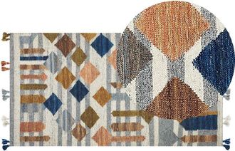 Beliani Beliani - Tapis Kilim Multicolore en Laine 80 x 150 cm avec Pompons Oriental Fait Main Kasakh