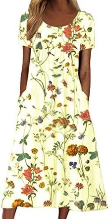 Generic WVONIF Robe Femme Ete Chic Femme Robe De Soir&eacute;e en V-Col Et Manches Courtes Robe en Mousseline De Soie Classique Cocktail Mariage Longue Robe De Demoi