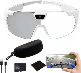Generic Hd-baseballbrille, Intelligente Videoaufzeichnungsbrille mit Kamera, 128 Gb Speicher, f&uuml;r Sport whiteD