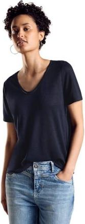 Street One A321616 T-Shirt Aspect Lin, Bleu Fonc&eacute;, 38 Femmes