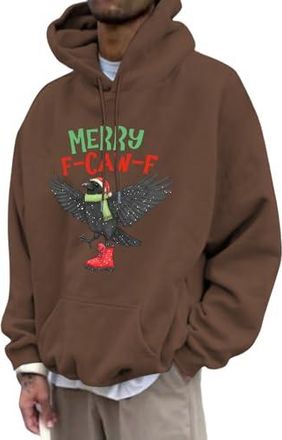 Generic Sweat &agrave; capuche de No&euml;l amusant pour homme - Pull &agrave; capuche d&eacute;contract&eacute; &laquo; Merry Christmas Raven &raquo;, caf&eacute;, 3XL