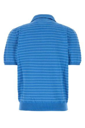 Miu Miu Womens Embroidered Cotton Polo Shirt Azzurro Exterior: Maglieria Sweater