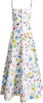 Alice & Olivia Femme, Robes, Blanc, Taille: 34 FR Floral Square-Neck Midi Dress