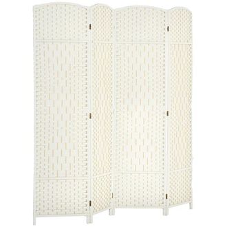 HOMCOM Paravent int&eacute;rieur en Bois, 4 Panneaux, 180 x 180 cm, s&eacute;parateur de pi&egrave;ce Pliable, pour Salon, Chambre &agrave; Coucher, Maison, Blanc
