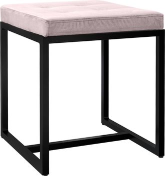 Clp Sitzhocker Barci I Moderner Hocker | Hochwertiger Polsterhocker mit schwarz pulverbeschichteten Eisengestell, Farbe:hellgrau, Material:Samt