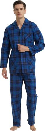 Global Herren Schlafanzug Flanell | Herren Pyjama Set Lang Baumwolle | Herren Zweiteilige Nachtwäsche Loungewear Schlafanzughose Lang Gummizug und Kordelzug|