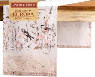 Maison d'Hermine Meadow Florals - Brown Chemin de Table 100 % Coton pour f&ecirc;te D&icirc;ner Vacances Cuisine Printemps/&Eacute;t&eacute; (50cm x 150cm)