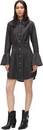 Karl Lagerfeld Femme Robe en Jean &Agrave; Manches Larges Coupe R&eacute;guli&egrave;re, Noir, XS