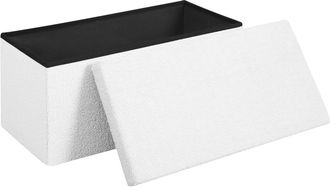 Woltu Sitzhocker mit Stauraum, für Wohnzimmer Schlafzimmer Flur, klappbare Sitztruhe mit Deckel, aus Teddyfleece und MDF, 80 L, 76 x 37 x 38 cm, Weiß