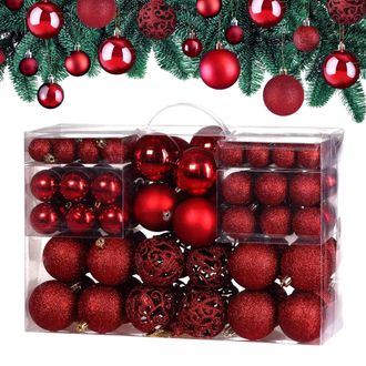 Deuba CASARIA Weihnachtskugeln 100tlg &Oslash; 3-6cm Kunststoff matt gl&auml;nzend Christbaumkugeln Christbaumschmuck Anh&auml;nger Weihnachtsbaumkugeln Weihnachtsdeko Rot