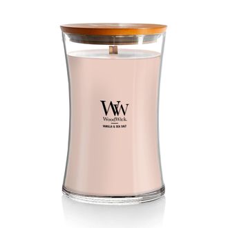 Woodwick Hourglass große Duftkerze mit PlusWick Innovation, Vanilla & Sea Salt
