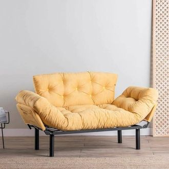 Dmora Schlafsofa 2-Sitzer Zeeusis 155x70 cm Gelb, Stauraum