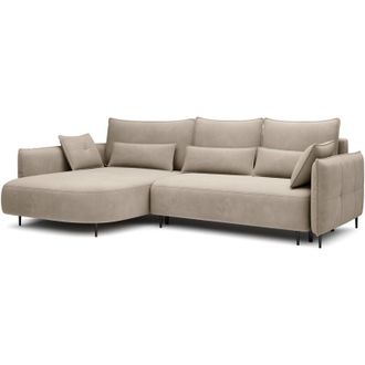 Selsey Selsey OBLIVIO - Ecksofa mit Schlaffunktion, Bettkasten, Veloursbezug wasserabweisend Hellbeige, Ottomane links
