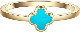 Glanzst&uuml;cke M&uuml;nchen Ring - Edelstahl Ring T&uuml;rkis (synth.) Kleeblatt - Gr. 50 - in Gold - f&uuml;r Damen
