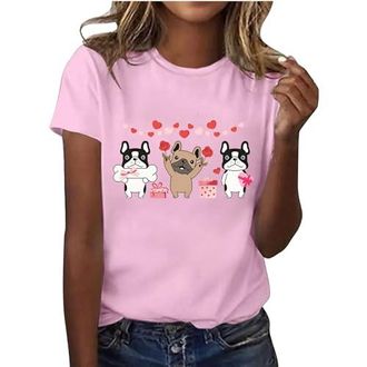 Generic T-shirt décontracté à col rond pour femme pour la Saint-Valentin 2026 | Haut à manches courtes pour plus de confort et de style (3), rose, XXL
