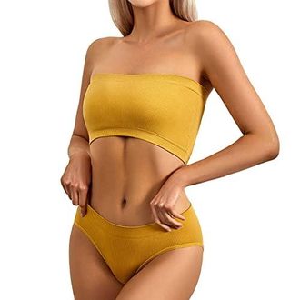 Generic Bikini sexy pour femme Haut sans bretelles avec soutien-gorge rembourr&eacute; Lingerie Gilet et Pack Hip Big Square Panty Set Caract&eacute;ristiques : sous-v&ecirc;teme