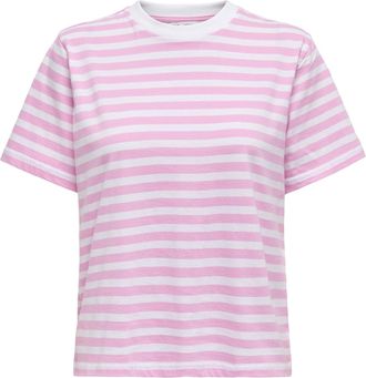 Only Damen ONLLIVINA S/S Stripe Tee JRS 15272227,Bonbon/Stripes:white Stripes,L