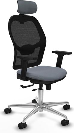 Piqueras y Crespo Ergonomischer Stuhl mit Kopfteil mit 2D-Armen, h&ouml;henverstellbare Lendenwirbelst&uuml;tze, ausgestattet mit Syncro/Traslack und Schaumstoff, Schwarz/Grau