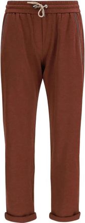 Brunello Cucinelli Femme, Pantalons, Brun, Taille: 40 FR Pantalon de surv&ecirc;tement &agrave; revers et cordon de serrage