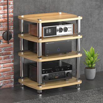 Generic HiFi Regal 4-stufiges Stereo-St&auml;nder, HiFi-Lautsprechergeh&auml;use Mit Vibrationsd&auml;mpfung, Modernes Stereo-Rack Aus Holz for Gaming, Besprechungsr&auml;ume, Wo