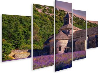 Islandburner Prime Bild auf Leinwand Alte Abtei und Lavendelfeld bei Sonnenuntergang Bilder Wandbilder Poster