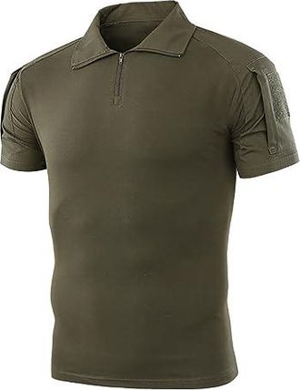 Onsoyours Chemise Tactique Homme Militaire Chemise de Combat Manche Courte T-Shirt Respirant avec Poches Vêtement en Plein Air Camouflage A Vert XL