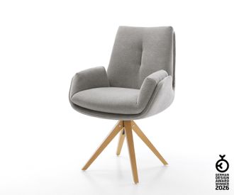 DELIFE Drehstuhl Clea-Flex Strukturstoff Soft Grau Holzgestell kantig Natur 360&deg; drehbar, Esszimmerst&uuml;hle