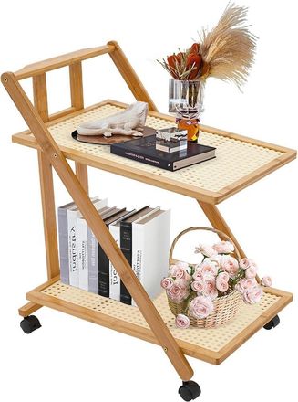 Generic Küchenwagen, faltbares 2-stöckiges Bodenregal auf Rädern, tragbarer Mehrzweckwagen für einfache Organisation in Wohnzimmer, Schlafzimmer, Küche