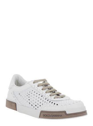 Dolce & Gabbana Mens White Sneakers With Mesh Inserts Goat Leather Trainers