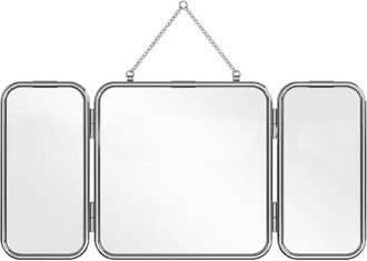 Generic Dreifach Klappbarer Spiegel aus Edelstahl mit Kette, Montiert & Tisch Kosmetikspiegel, für Schlafzimmer, Wohnzimmer, Badezimmer