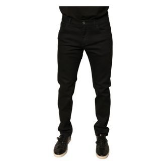 Dolce & Gabbana Schwarze Blumige Slim Fit Denim Jeans mit Rei&szlig;verschluss - - Jeans - Herren - Schwarzk - L