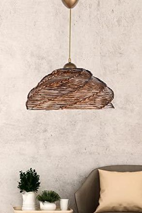 Opviq Rustic Handmade Chandelier, 36 cm Diameter, 65 cm Height | Plastic Body with Wooden Cap | E27 Socket, Max 40W | Perfect for Scandinavian & Country Dec
