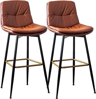 Generic Barhocker, 2er-Set Bequeme, gepolsterte K&uuml;chenhocker aus PU-Leder mit Metallgestell, Farbe: Camel, H&ouml;he: 65/75 cm