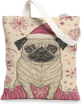 Generic Sacs fourre-tout en toile avec imprimé de chien mignon, sacs à bandoulière légers et lavables pour courses, voyage, pique-nique 33 x 38 cm