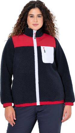 Ulla Popken Damen große Größen Übergrößen Plus Size Teddyfleece-Jacke, Patches, Stehkragen, 2-Wege-Zipper Marine 50+ 823345130-50+
