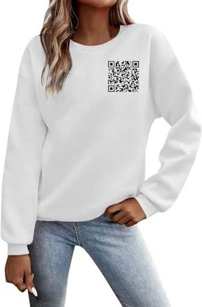 Generic Pull à capuche à manches longues imprimé à col rond pour femme 2026, blanc, XXL