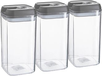 Argon Tableware Vorratsbeh&auml;lter f&uuml;r Lebensmittel mit luftdichten Klappdeckeln - 1200 ml - Grau - 3er-Pack - Kunststoff-K&uuml;chenaufbewahrung, Tupperware, Speisekammer, L
