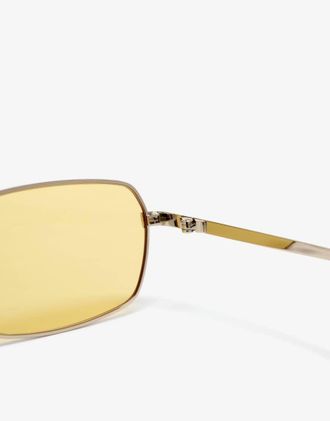 Superdry Lunettes de soleil rectangulaires en m&eacute;tal avec verres jaunes - Dor&eacute;