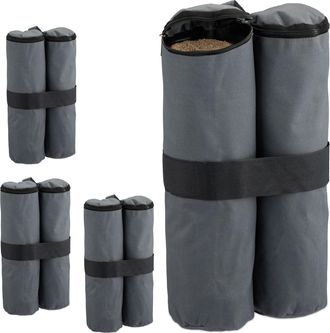 Relaxdays Pavillon Sandsäcke, 4er Set, Oxford-Gewebe, zum Befüllen mit Sand, Beschwerer Partyzelte, Gewichtssäcke, grau