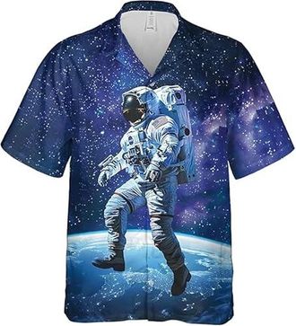 Keephen Astronaute Hawaiian Chemise Femmes Hommes Galaxie Impression 3D Boutonn&eacute;e Chemise Casual &Eacute;t&eacute; Blouse Col Revers Chemises