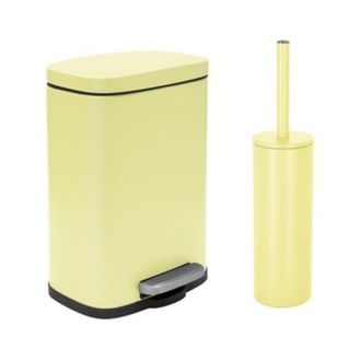 Spirella Set Poubelle &agrave; P&eacute;dale + Brosse WC en Acier AKIRA - Fermeture Douce Easy-Close, Rev&ecirc;tement Anti Trace de Doigts - 21,4 x 17,6 x 30 cm - 5L - Jaune Mat